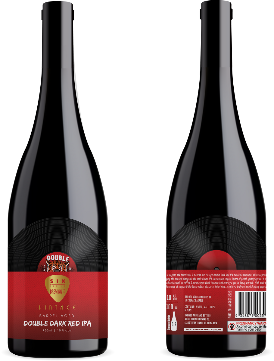 Vintage Barrel Aged Double Dark Red IPA – Six String Brewing