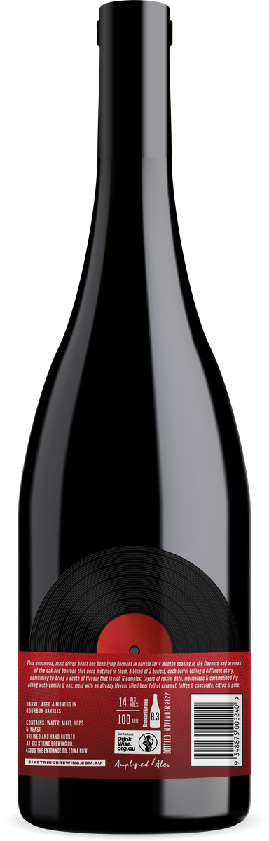 Vintage Barrel Aged Quadruple Dark Red IPA – Six String Brewing